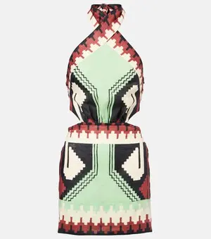 Johanna Ortiz Printed Halterneck Linen Minidress - Multicoloured