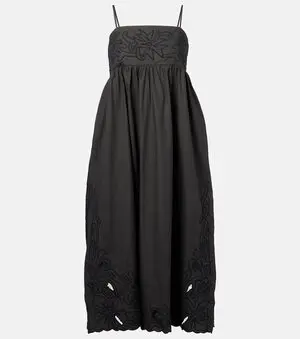 JULIET DUNN Embroidered Cotton Midi Dress - Black