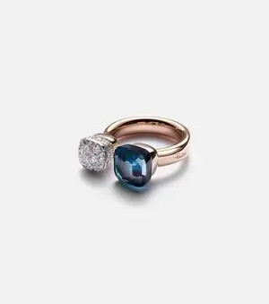 Pomellato Nudo 18kt Rose Ring With Blue Topaz And Diamonds - Gold