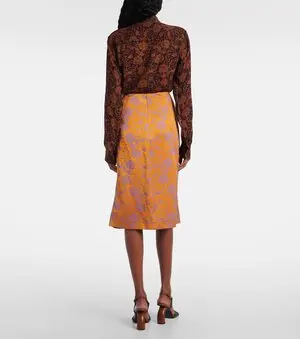 Dries Van Noten Floral Satin Jacquard Midi Skirt