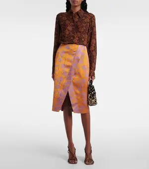 Dries Van Noten Floral Satin Jacquard Midi Skirt