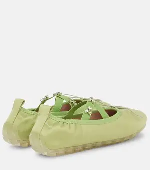 Simone Rocha Embellished Ballet Flats In Satin - Green