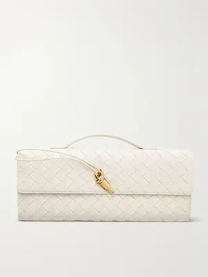 Bottega Veneta Bottega Veneta Andiamo Long Intrecciato Leather Clutch Cream