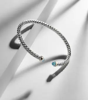 David Yurman Sterling And 14kt Gold Blue Topaz Cuff Bracelet