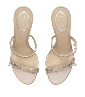 Rene Caovilla Leather Embellished Mules - Beige
