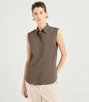 Brunello Cucinelli Sleeveless Shirt With Embellished Collar - Brown