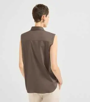 Brunello Cucinelli Sleeveless Shirt With Embellished Collar - Brown