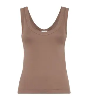 Brunello Cucinelli Ribbed Stretch-cotton Tank Top With Monili Detail - Brown