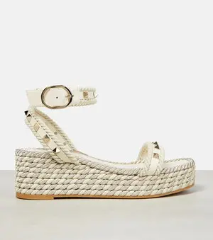 Valentino Garavani Rockstud Leather Wedge Espadrilles - White