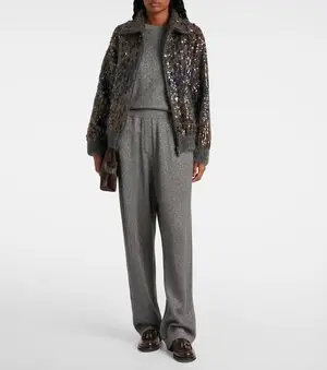 Brunello Cucinelli Cotton-blend Lame Wide-leg Trousers