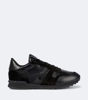 Valentino Garavani Rockrunner Leather And Suede Sneakers - Black