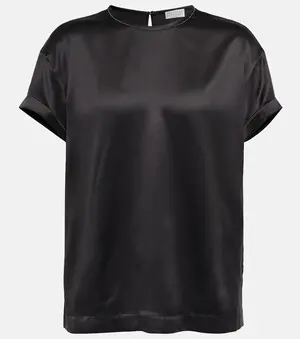 Brunello Cucinelli Embellished Silk-blend Satin T-shirt