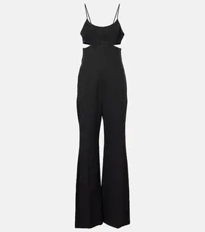 Victoria Beckham Cami Cutout Crepe Satin Jumpsuit - Black