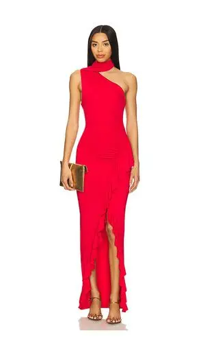 Superdown One-shoulder Maxi Dress With Asymmetrical Ruffle Detail - Red