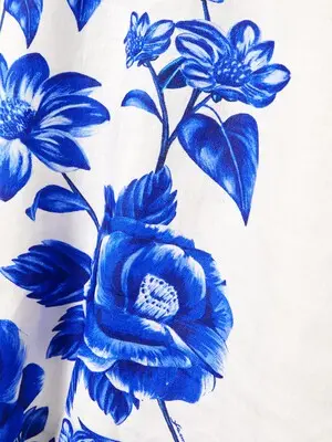 Farm Rio Shirred Printed Linen Midi Dress