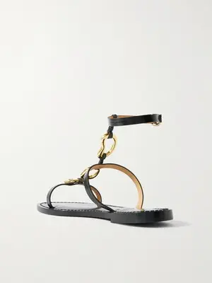 AMANU The Bazaruto Embellished Croc-effect Leather Sandals - Black