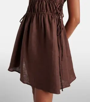 Asceno Gathered Linen Mini Dress - Brown