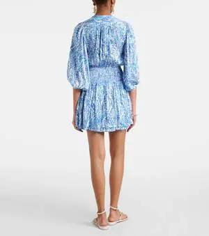 Poupette St Barth Shirred Printed Mini Dress