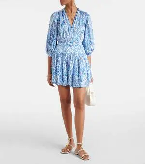 Poupette St Barth Shirred Printed Mini Dress