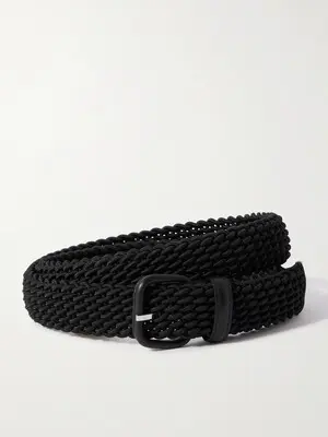 Charvet Woven Leather-trimmed Cord Belt - Black