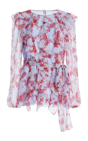 Carolina Herrera Ruffled Silk Chiffon Top With Sash Detail - Multi