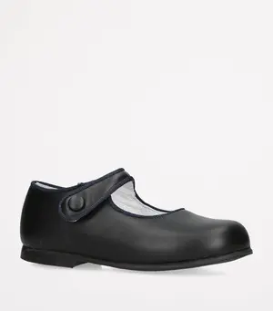 PAPOUELLI Leather Catalina Mary Janes With Velcro Fastening - Navy