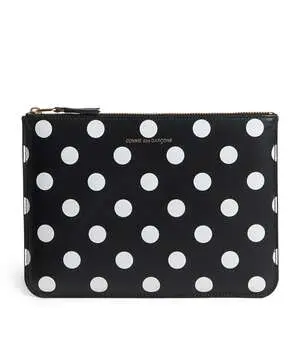 Comme Des Garçons Large Leather Polka-dot Zipped Pouch - Black