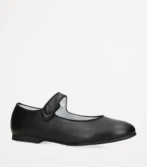 PAPOUELLI Leather Angelica Mary Jane Shoes - Navy