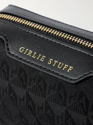 ANYA HINDMARCH Girlie Stuff Leather-trimmed Jacquard Cosmetics Case - Black