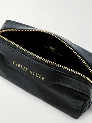 ANYA HINDMARCH Girlie Stuff Leather-trimmed Jacquard Cosmetics Case - Black