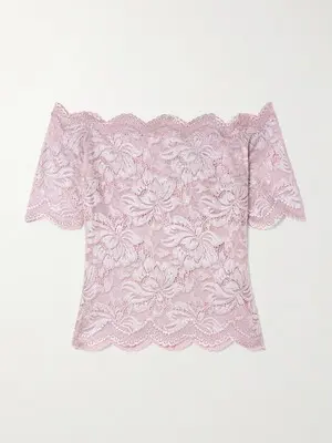 Rabanne Off-the-shoulder Metallic Lace Top - Pink