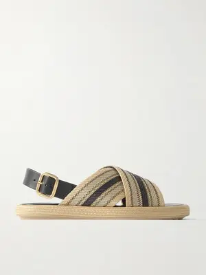 TOD'S Striped Raffia And Leather Slingback Sandals - Neutrals