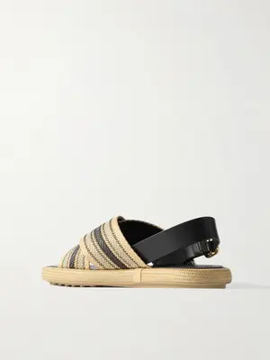 TOD'S Striped Raffia And Leather Slingback Sandals