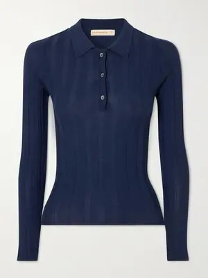 Daughter Ribbed Wool Polo Shirt - Blue
