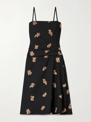 LIBEROWE Victoria Gathered Fil Coupé Wool-blend Twill Midi Dress - Black