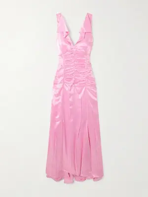 JIL SANDER Open-back Ruched Pleated Satin Gown