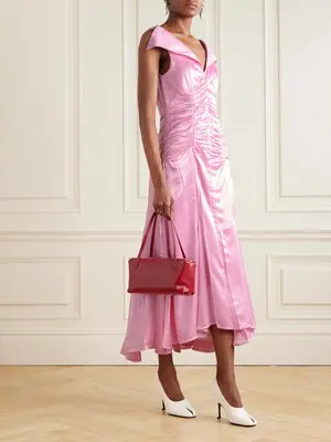 JIL SANDER Open-back Ruched Pleated Satin Gown