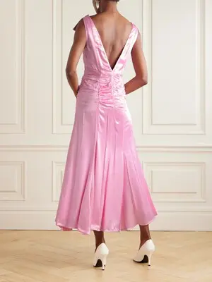 JIL SANDER Open-back Ruched Pleated Satin Gown