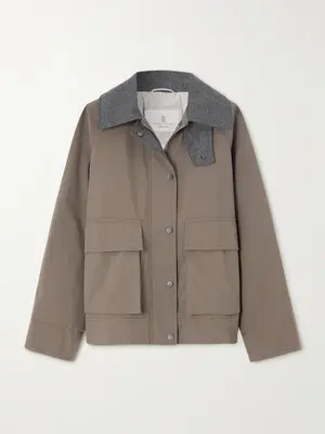 Brunello Cucinelli Bead-embellished Wool Felt-trimmed Padded Cotton-blend Jacket