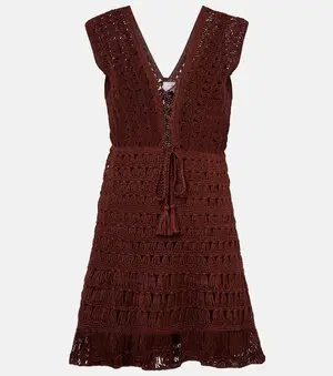 Anna Kosturova Jennifer Crochet Cotton Minidress Brown