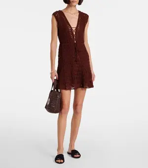 Anna Kosturova Jennifer Crochet Cotton Minidress - Brown