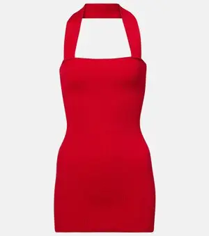AYA MUSE Ribbed-knit Silk And Cotton Halterneck Mini Dress - Red