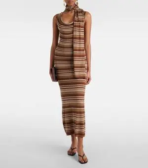AYA MUSE Striped Silk-blend Midi Dress