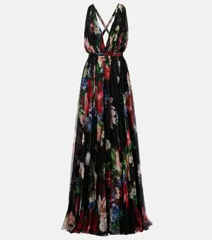 Dolce & Gabbana Floral Pleated Silk Chiffon Gown - Multicoloured