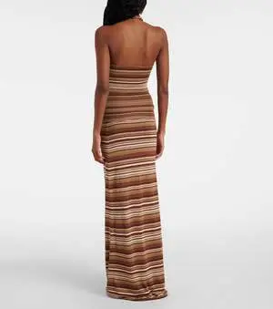 AYA MUSE Knitted Striped Silk-blend Maxi Skirt