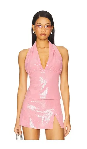 Miaou Miaou Mathilde Sequin Halterneck Top Pink