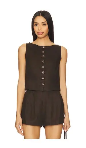 Faithfull The Brand Elia Linen Cropped Top - Chocolate