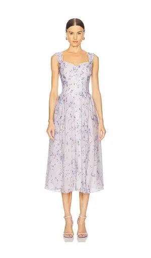 Bardot Midi Dress With Lace Trim - Blue