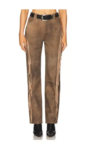 LAMARQUE X Revolve Wendy Suede Trousers With Fringe Accent - Brown