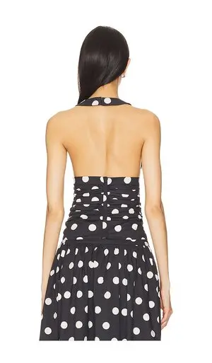 LOVERS AND FRIENDS Polka Dot Halter Neck Top With Ruched Sides - Black